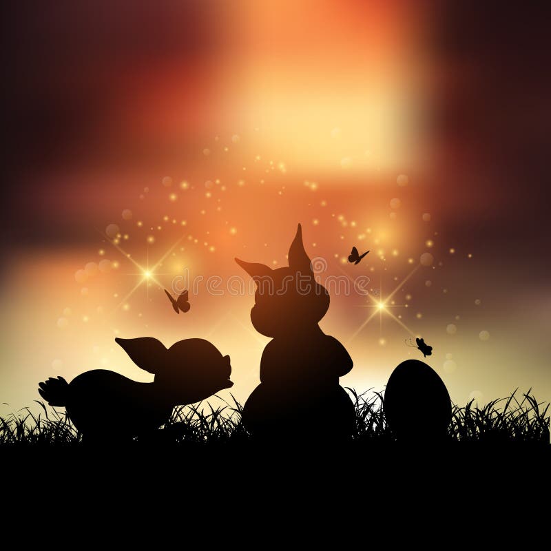 Easter bunnies at sunset stock vector. Illustration of header - 68877902