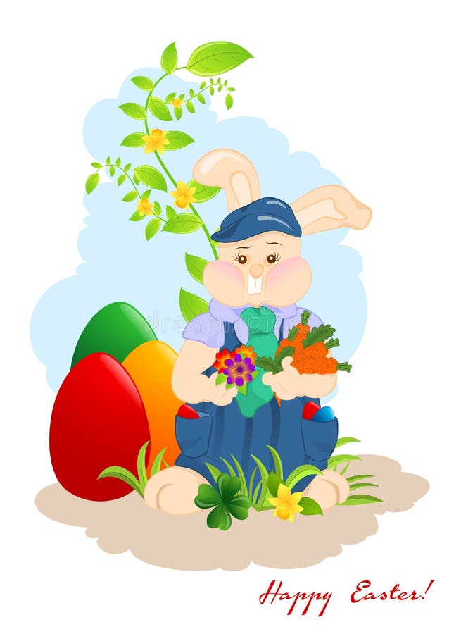 Cute Cartoon Easter Bunny Girl with Poster Stock Vector - Illustration ...