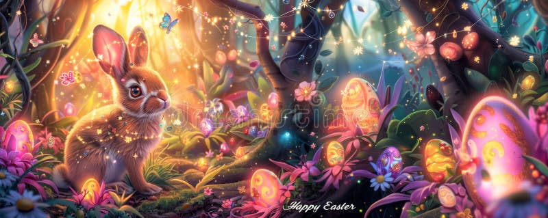 Easter Bunny Adorable Rabbit Decorated Eggs Sweet Colorful Banner ...