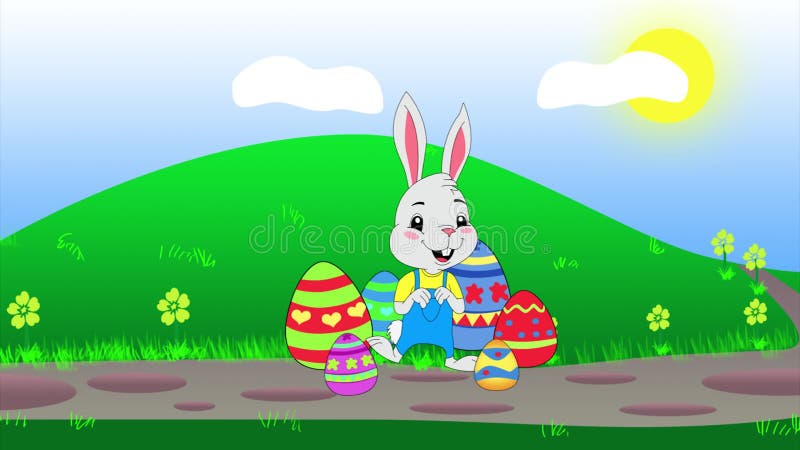 Easter Bunny with Animated Colorful Eggs Beautiful Environment Stock ...