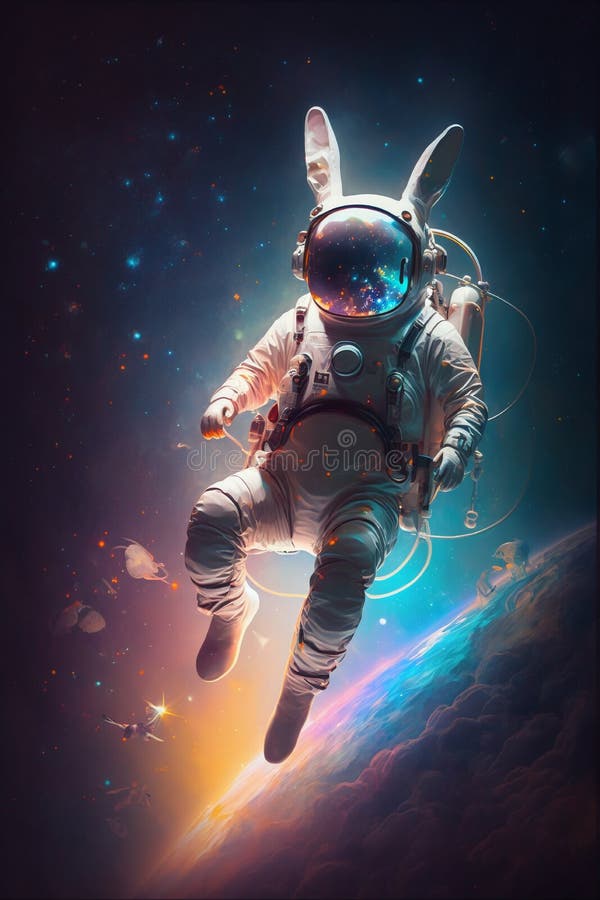 Easter Bunny Astronaut in Space with Nebula Background Stock Photo ...