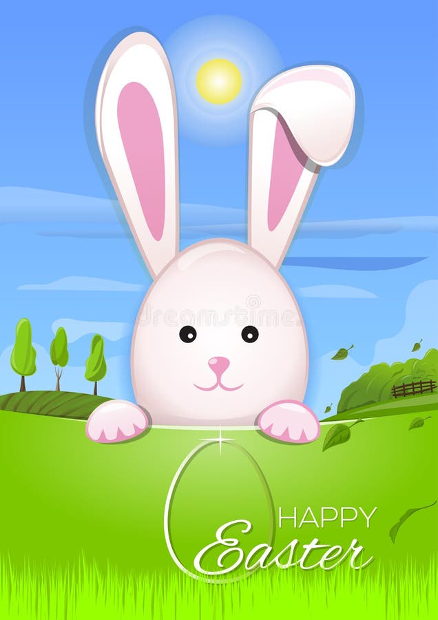 Beautiful Spring Landscape with Cute Easter Bunny Stock Vector ...