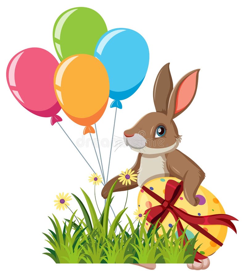 Easter Bunny with Balloons and Egg Stock Vector - Illustration of ...