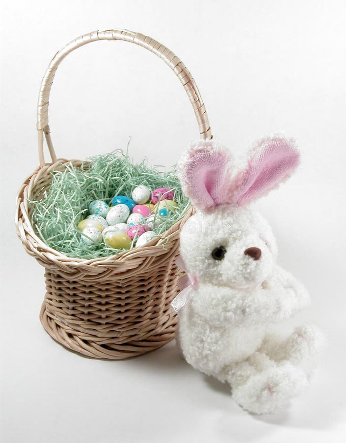 Easter Basket Decorated Eggs and Easter Bunny Stock Photo - Image of ...