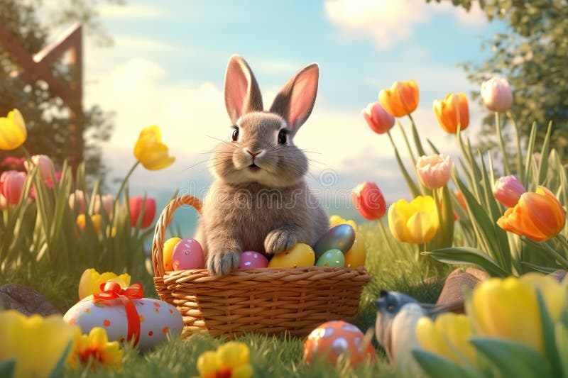 Easter Bunny in a Basket. Ai Generative Stock Illustration ...