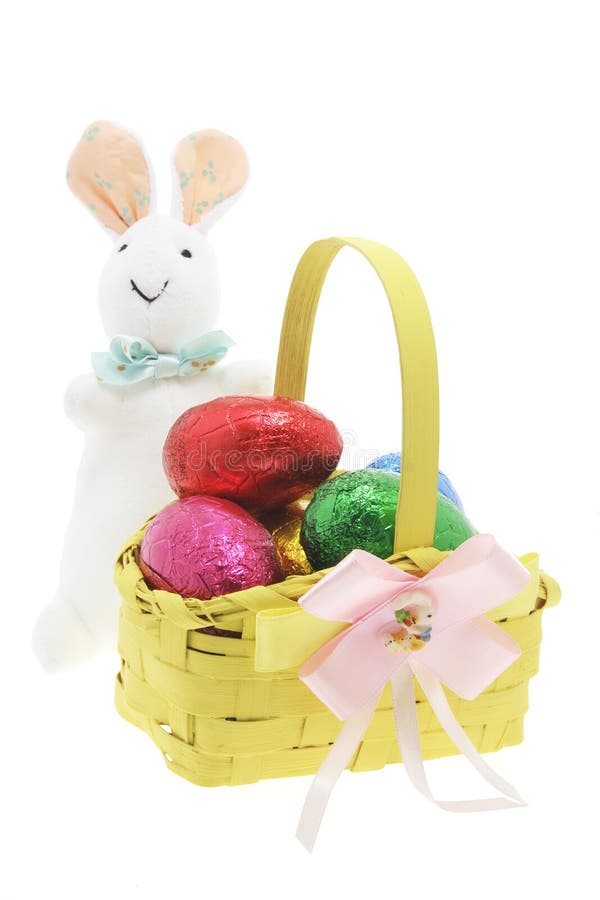 Easter Bunny in Basket of Eggs Stock Image - Image of colours, adorable ...