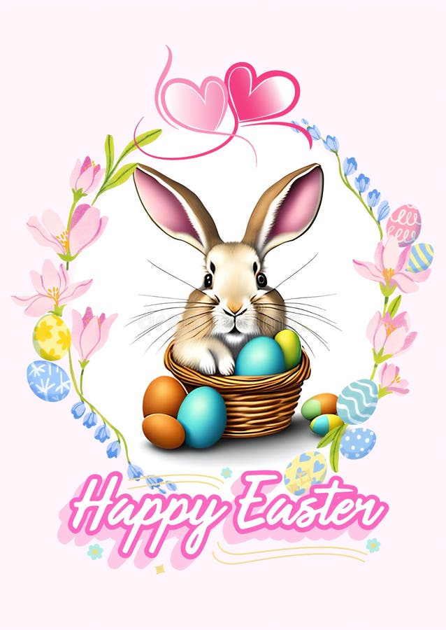 Happy Easter Bunny with Basket of Easter Eggs Stock Illustration ...