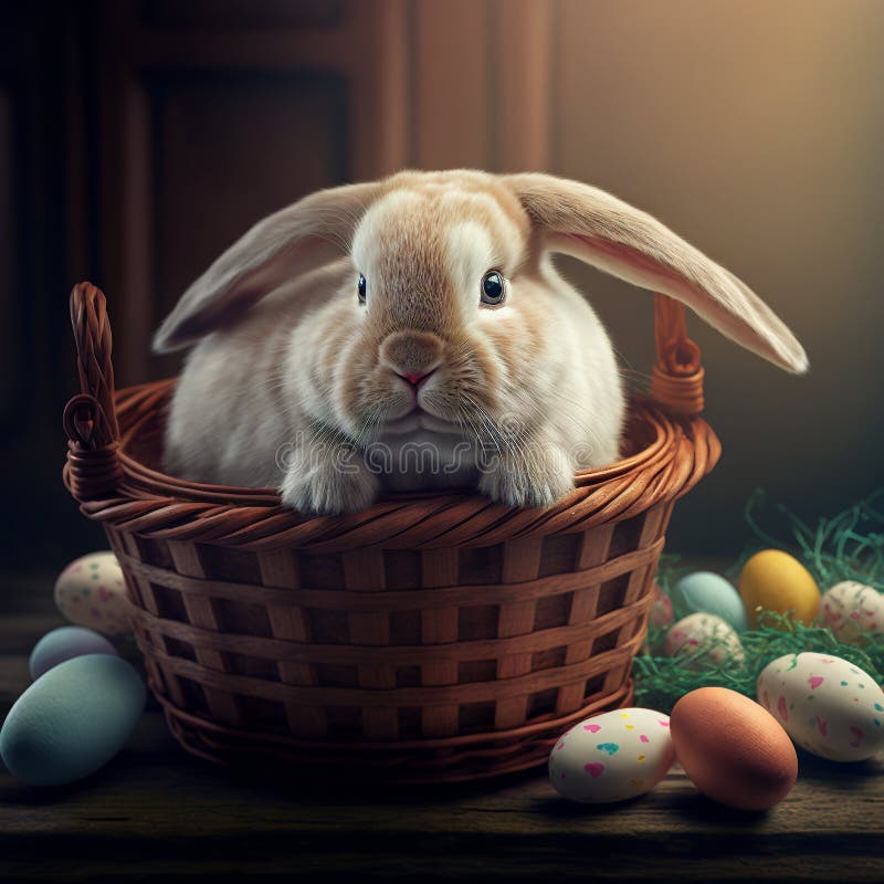 Easter Bunny, Basket and Eggs Created with Generative AI Technology ...