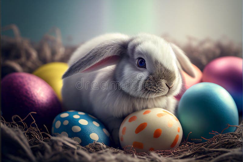 Easter Bunny, Basket and Eggs Created with Generative AI Technology ...