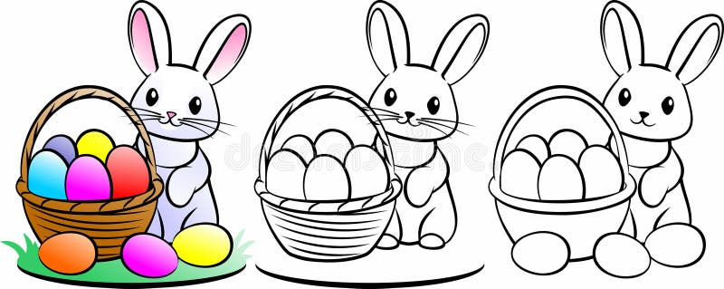Easter Bunny with a Basket of Eggs. Outline Drawing Stock Illustration ...