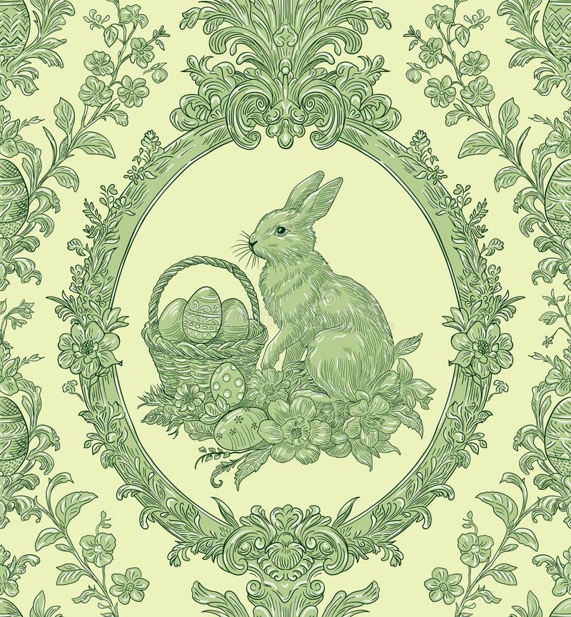 Easter Bunny Basket and Eggs Spring Elegant Seamless Pattern for Fabrics, Wallpapers and ...