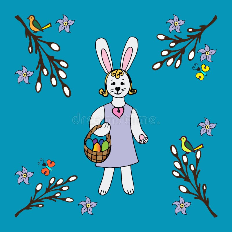Easter Bunny with a Basket Full of Decorated Easter Eggs Stock Vector ...