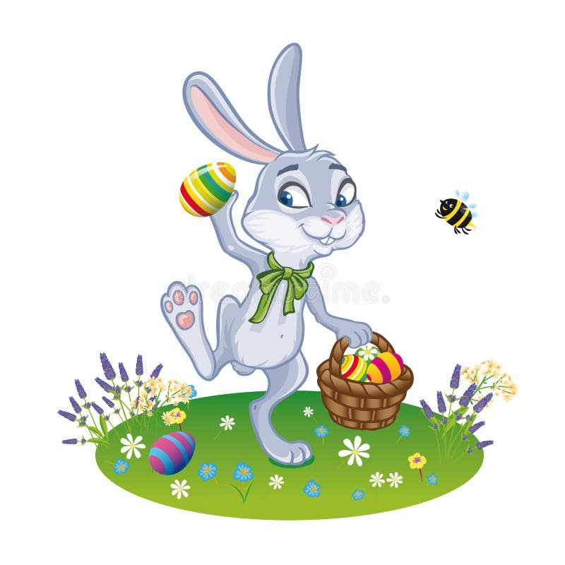 The Easter Bunny with a Basket Full of Painted Easter Eggs Stock Vector ...