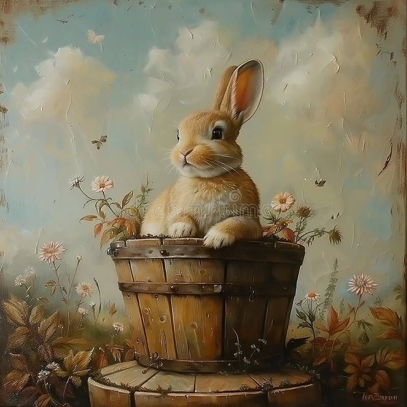 - Easter Bunny in a Basket, Generative Ai. Stock Illustration ...