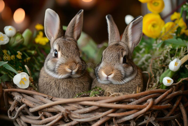 Easter Bunny in a Basket Rabbit in the Basket Stock Illustration ...