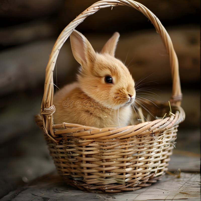 Easter Bunny in Basket, Rabbit in a Wicker Basket, Stock Illustration ...