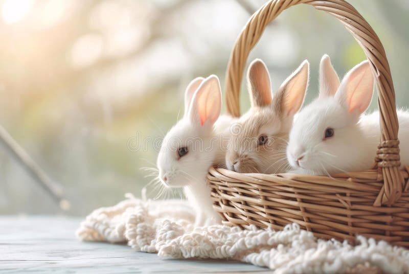 Easter Bunny in Basket White Rabbit in Basket Stock Illustration ...