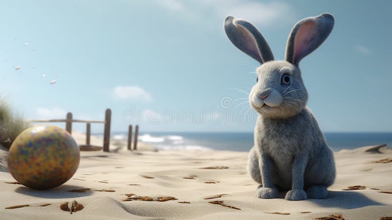 Easter Bunny on the Beach. Generative AI. Stock Illustration ...