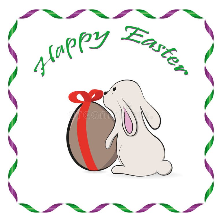Easter Bunny with a Big Egg with a Red Bow. Vector Illustration Stock ...