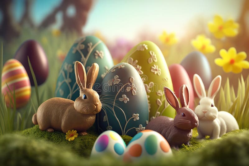Easter Bunny with Big Eggs Background Stock Illustration - Illustration ...
