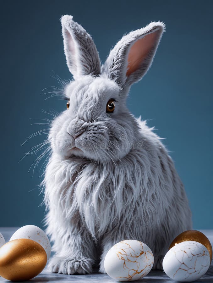 Easter Bunny on a Blue Background with Colorful Eggs Stock Illustration ...