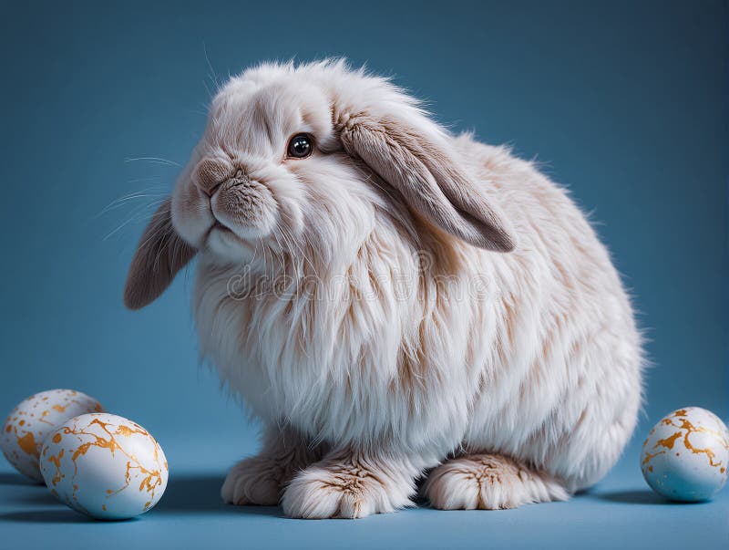 Easter Bunny on a Blue Background with Colorful Eggs Stock Illustration ...