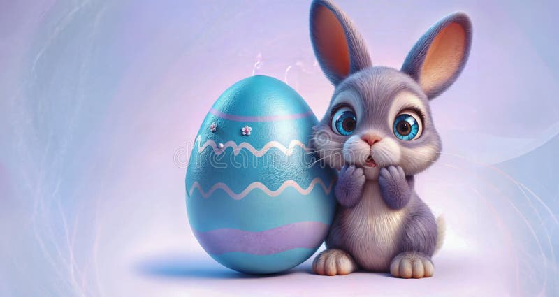 Easter Bunny with Blue Painted Egg on a Blue Background. 3d Rendering ...