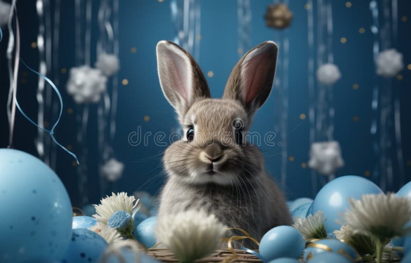 An Easter Bunny on a Blue Square Background Stock Illustration ...