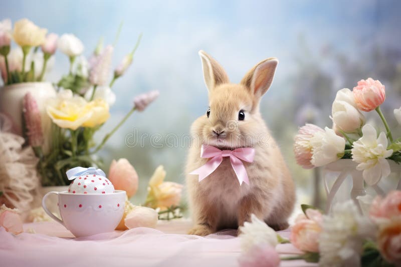 Easter Bunny with Bow is Ready To Celebrate Easter. Stock Illustration ...