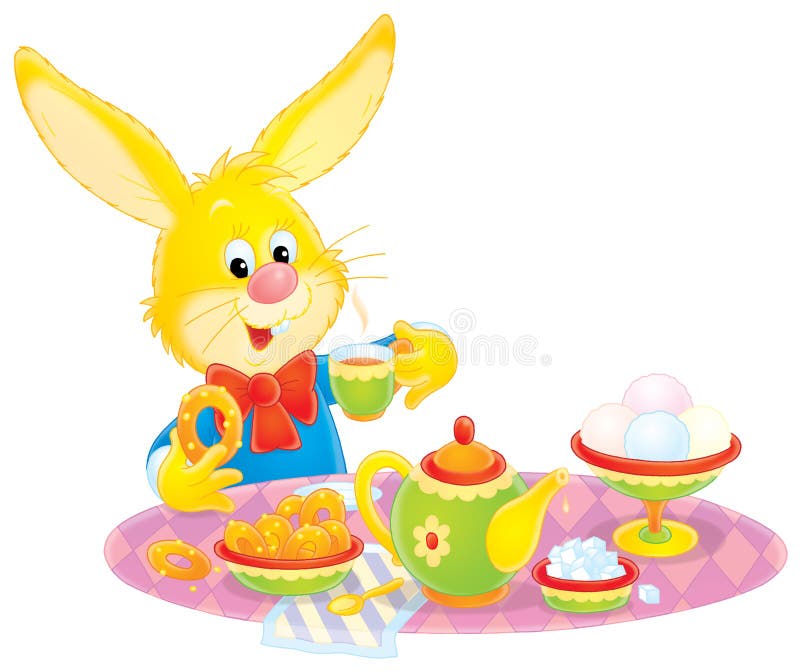 Easter Bunny at breakfast stock illustration. Illustration of ...