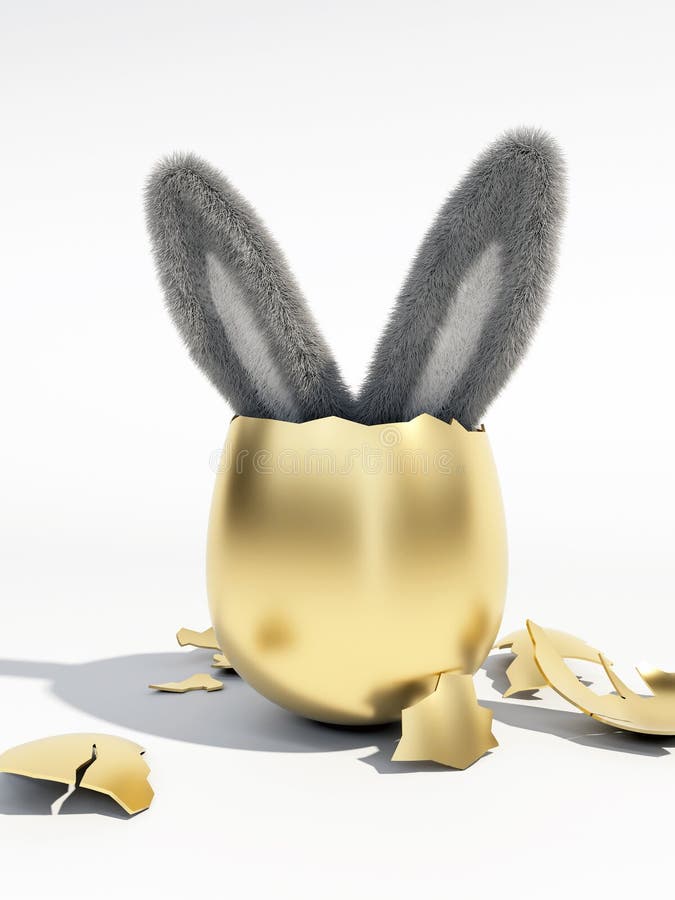 Easter Bunny in a Broken Golden Egg Stock Illustration - Illustration ...