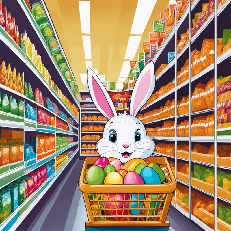 Easter Bunny Buys Easter Eggs in the Supermarket Stock Illustration ...
