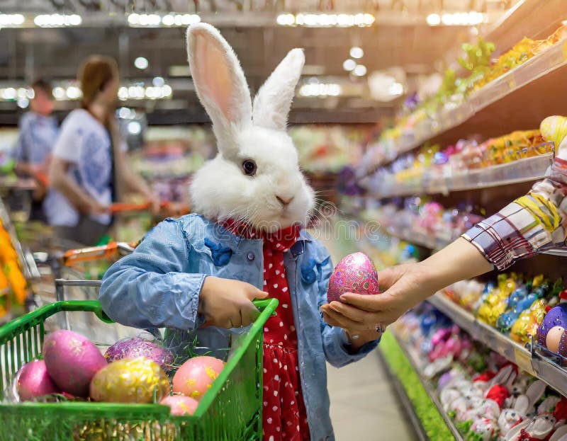 Easter Bunny Buys Easter Eggs in the Supermarket Stock Illustration ...