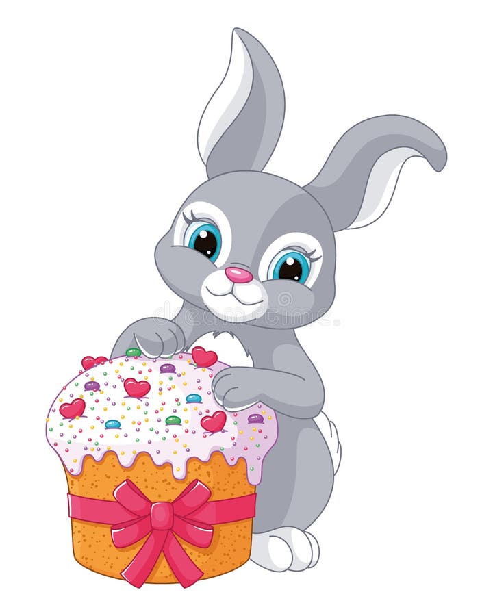 Easter Bunny and Cake Cartoon Vector Illustration Stock Vector ...