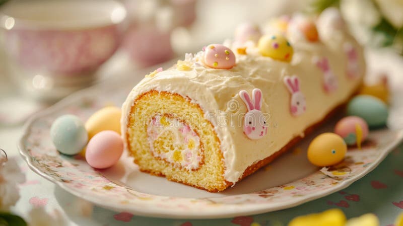 Easter Bunny Cake Roll Festive Spring Treat Stock Illustration ...