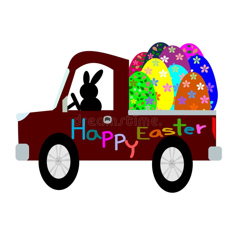 Easter Bunny in Car and Easter Eggs Stock Illustration - Illustration ...