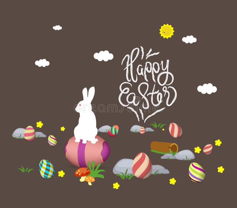 Easter Bunny Card. Happy Easter with Eggs Stock Illustration ...