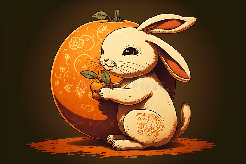 Easter Bunny with a Carrot on a Pumpkin. Vector Illustration Stock ...