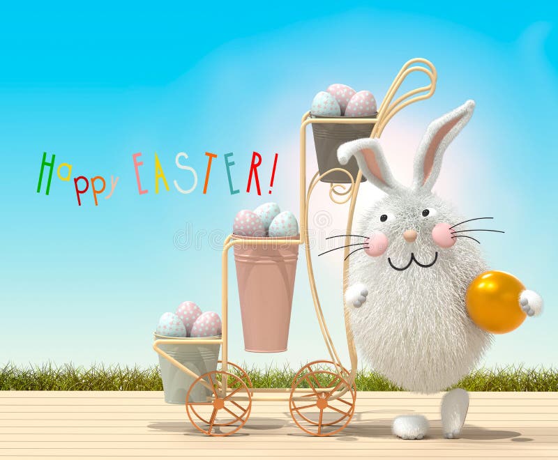 Easter Bunny and Cart with Easter Eggs in Buckets Stock Illustration ...
