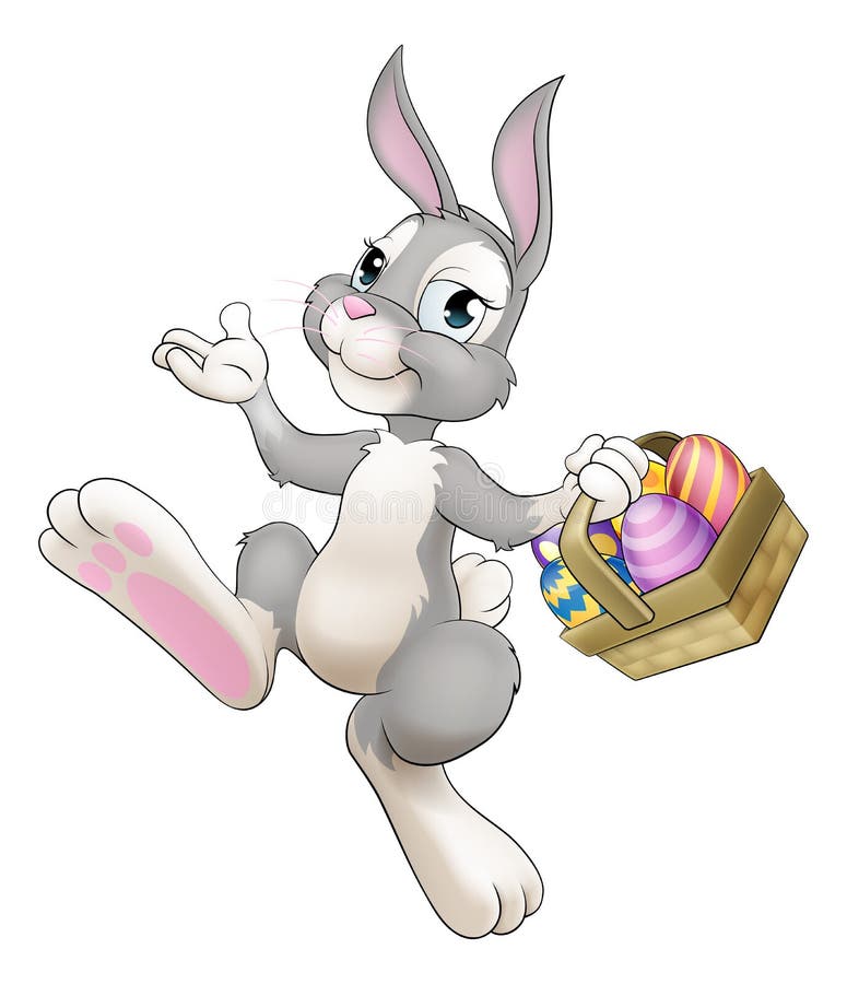 Easter Bunny Cartoon Rabbit with Eggs Basket Stock Vector ...