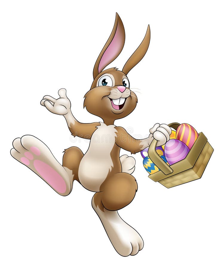 Easter Bunny Cartoon Rabbit with Eggs Basket Stock Vector ...