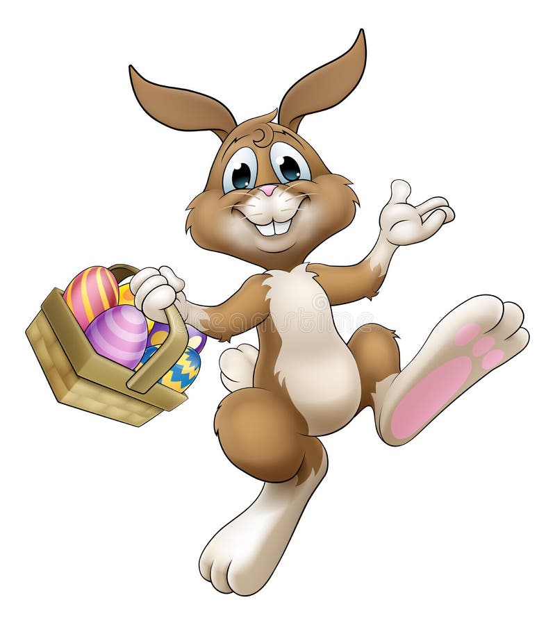 Easter Bunny Cartoon Rabbit with Eggs Basket Stock Vector ...