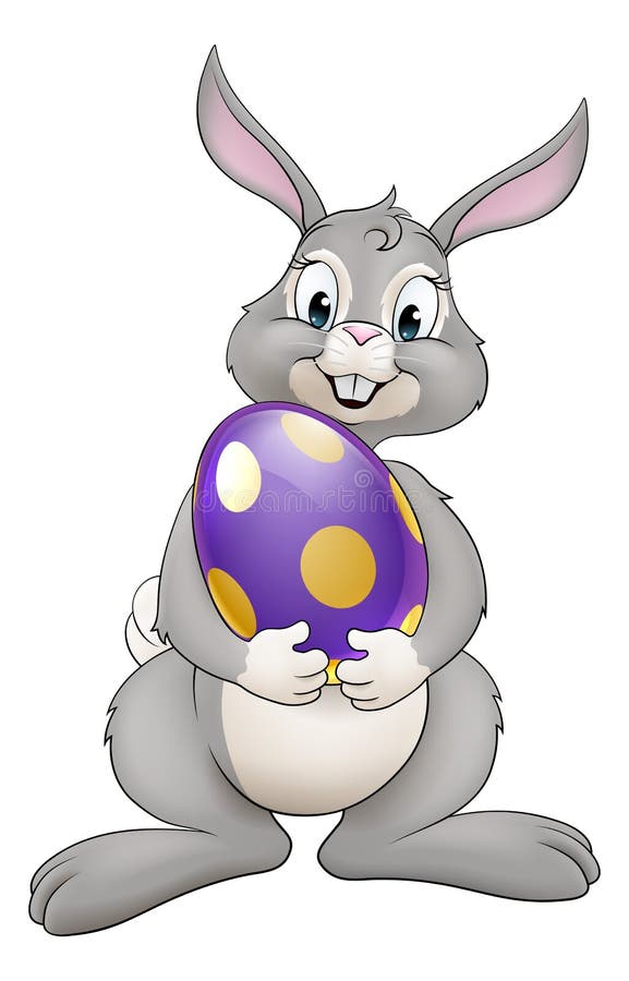 Easter Bunny Cartoon Rabbit with Giant Egg Stock Vector - Illustration ...