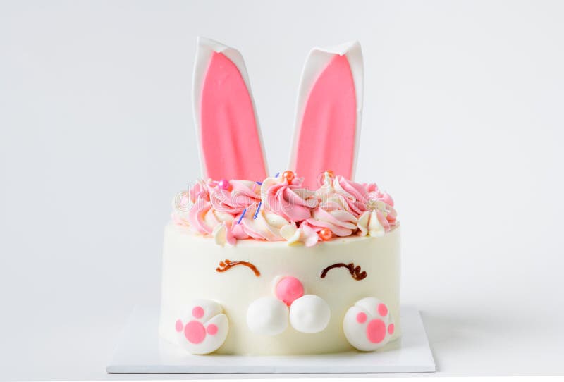 Easter Bunny Celebration Cake on White Background, Homemade Birthday ...