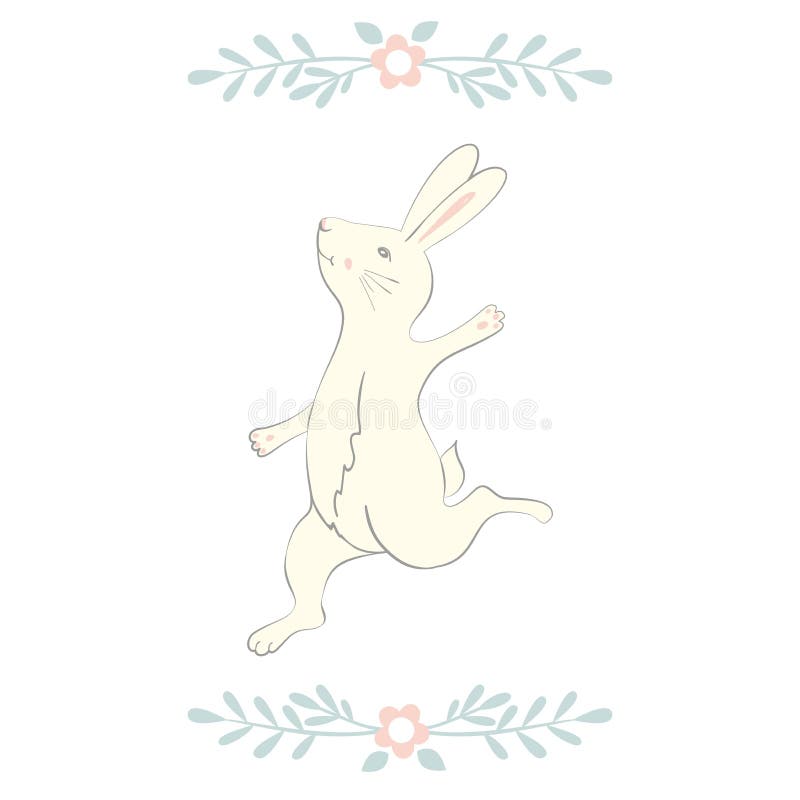 Easter Bunny Character. Happy Running and Dancing Bunnies. Flower Frame ...