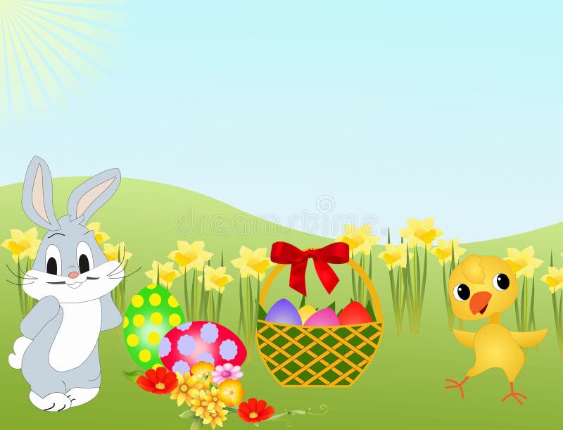 Easter Bunny, Chicken and Eggs. Stock Illustration - Illustration of ...