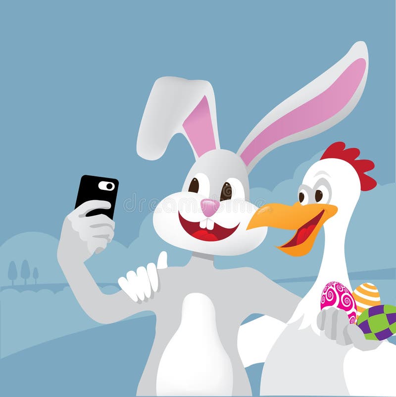 Easter Bunny and Chicken Take a Selfie Stock Vector - Illustration of ...