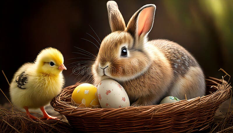Easter bunny and chickens. stock image. Image of festive - 372759135