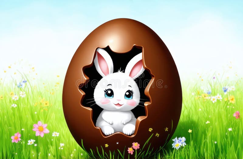 An Easter Bunny in a Chocolate Egg at a Spring Scene Stock Illustration ...