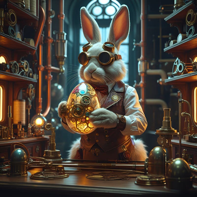 Easter Bunny with Clockwork Egg in Victorian Laboratory – Steampunk ...